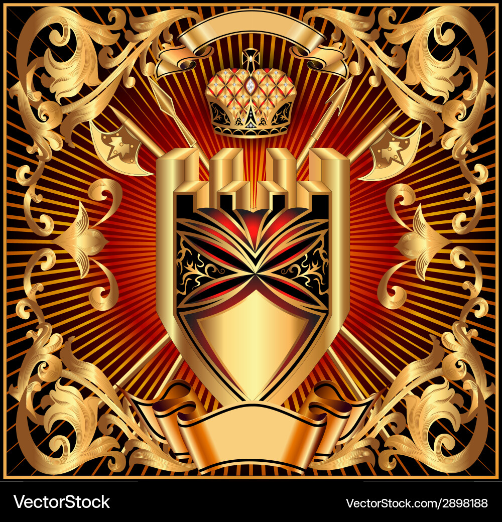 Background with a gold shield Royalty Free Vector Image