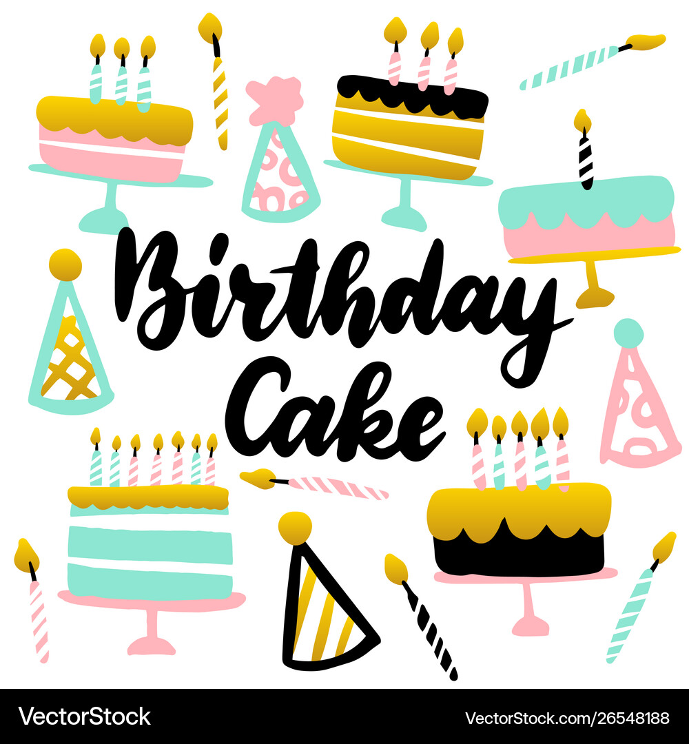 Birthday cake handwritten postcard Royalty Free Vector Image