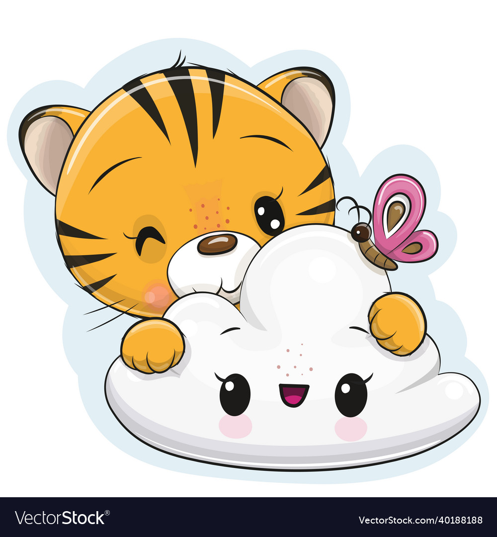 Cartoon tiger with cloud on a white background Vector Image