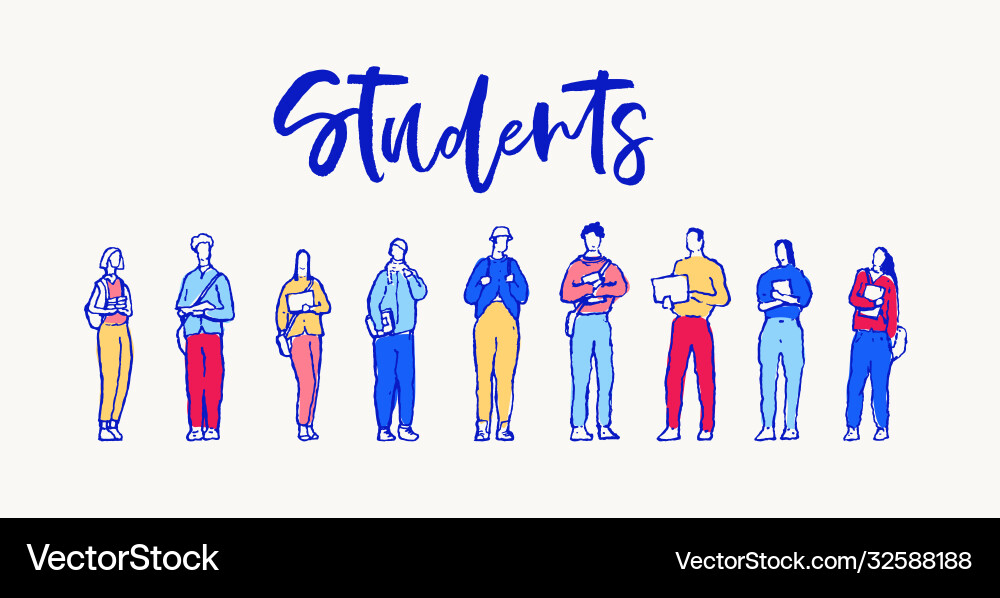 Group students volunteers figures a sketch Vector Image