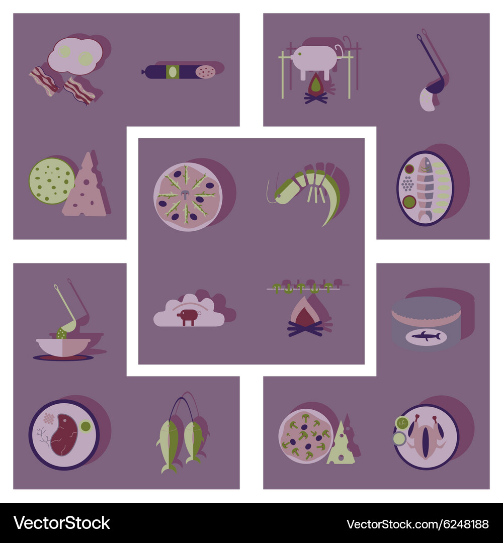 Modern flat icons collection shadow food Vector Image