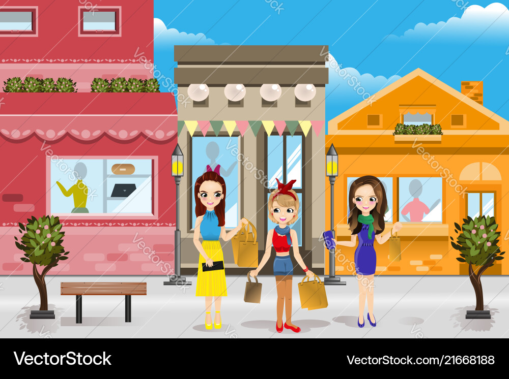 Modern women shopping Royalty Free Vector Image