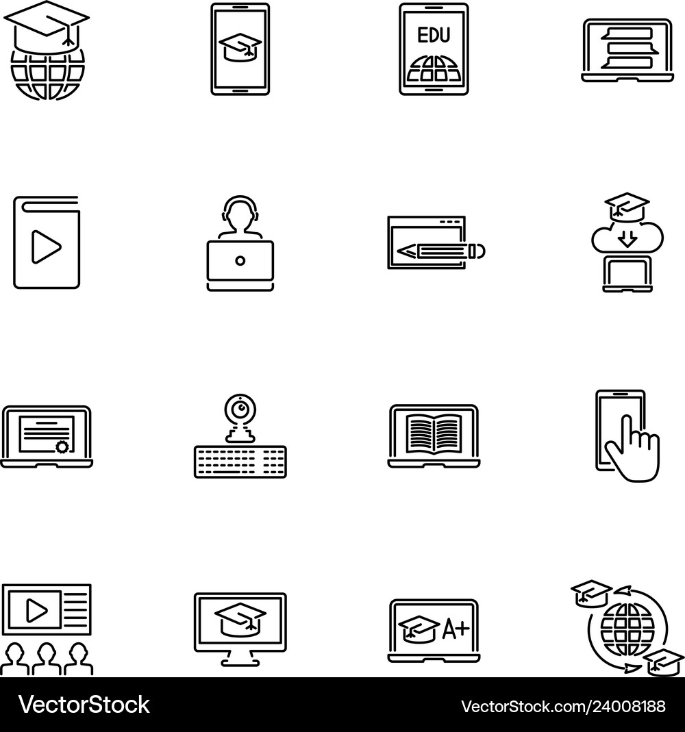 Online education - flat line icons Royalty Free Vector Image
