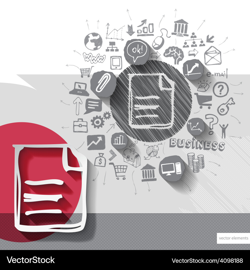Paper and hand drawn document emblem with icons Vector Image
