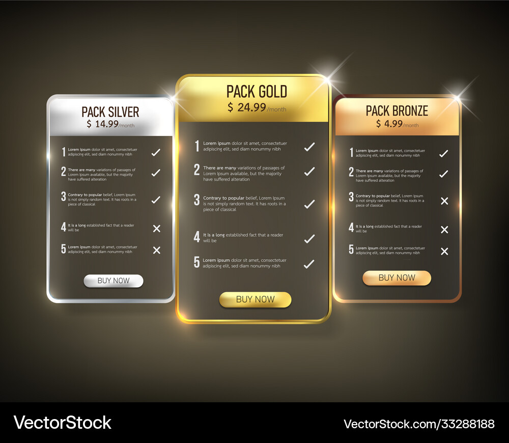 Price Table Web Button Pack Royalty Free Vector Image