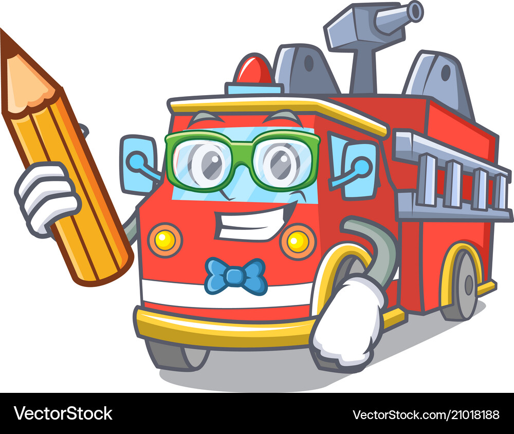 Student fire truck character cartoon Royalty Free Vector