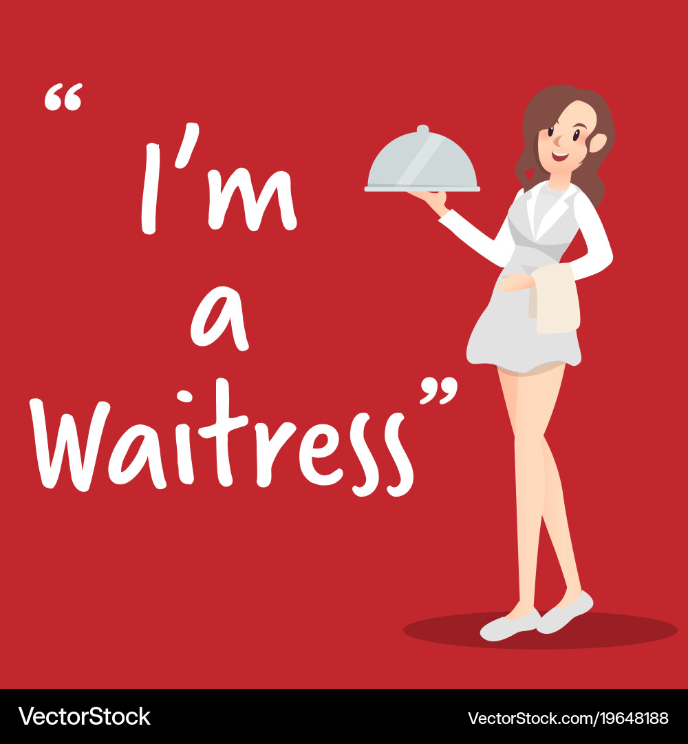 Waitress character with tray on red background Vector Image