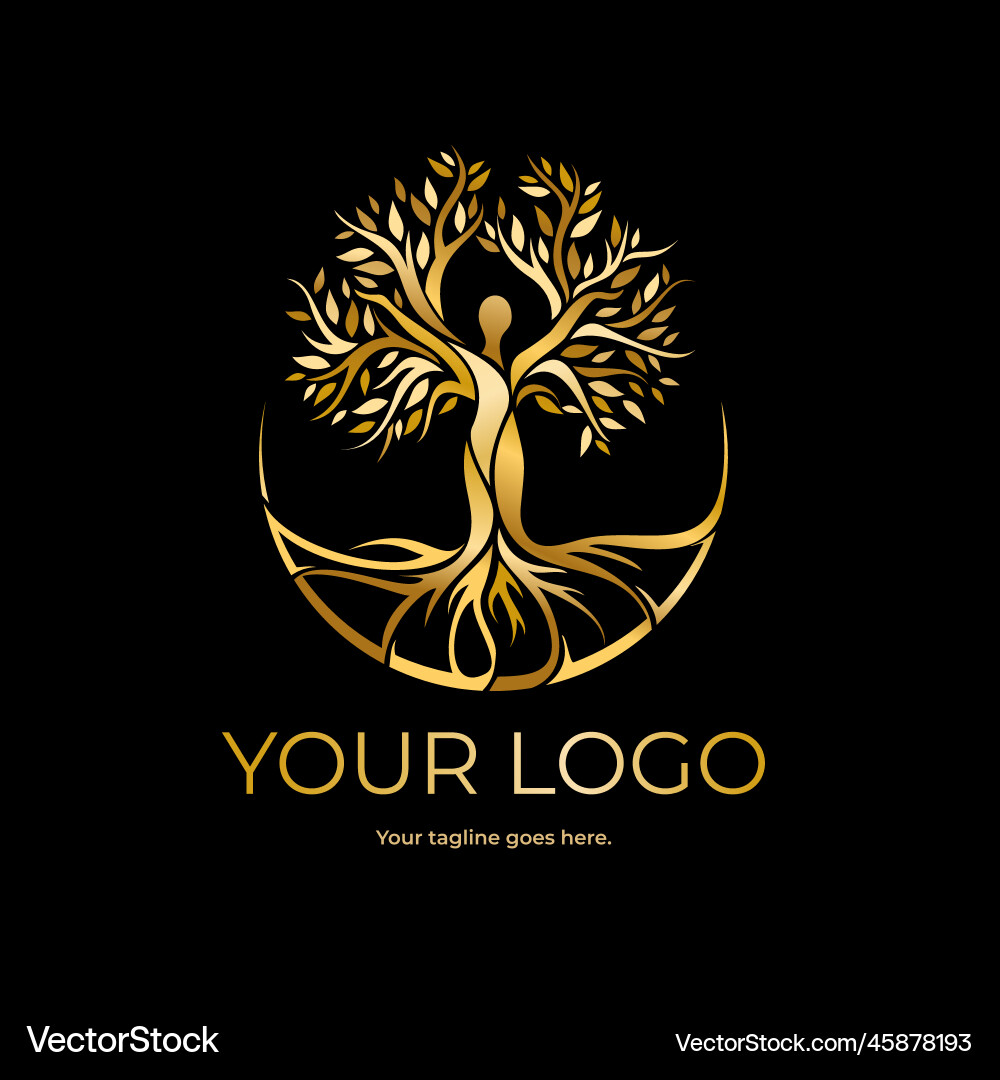 A golden woman and tree Royalty Free Vector Image