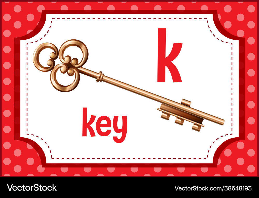 Alphabet flashcard with letter k for key Vector Image