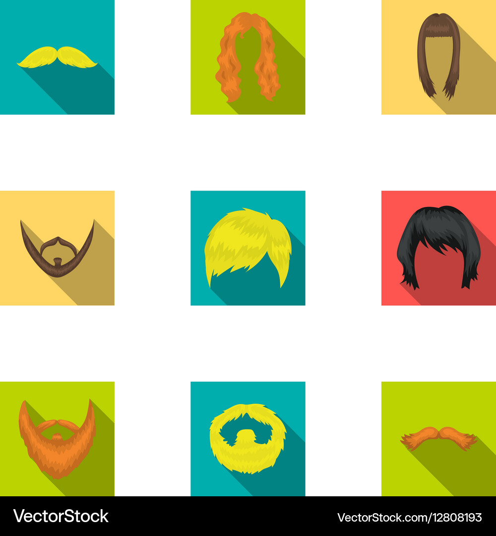 Beard set icons in flat style big collection Vector Image