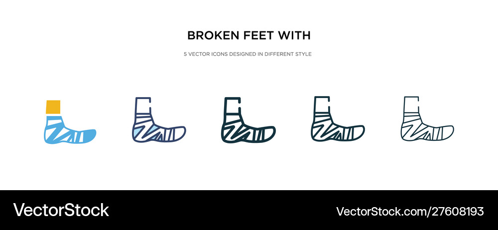 Broken feet with bandage icon in different style Vector Image