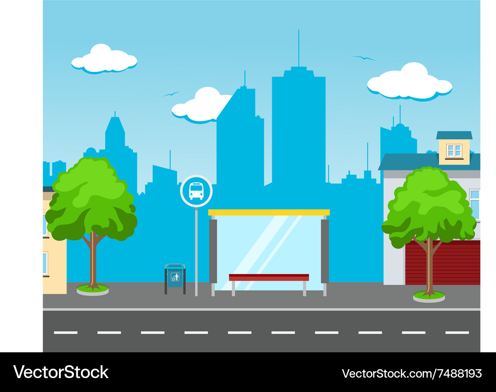 Bus station in the street Royalty Free Vector Image
