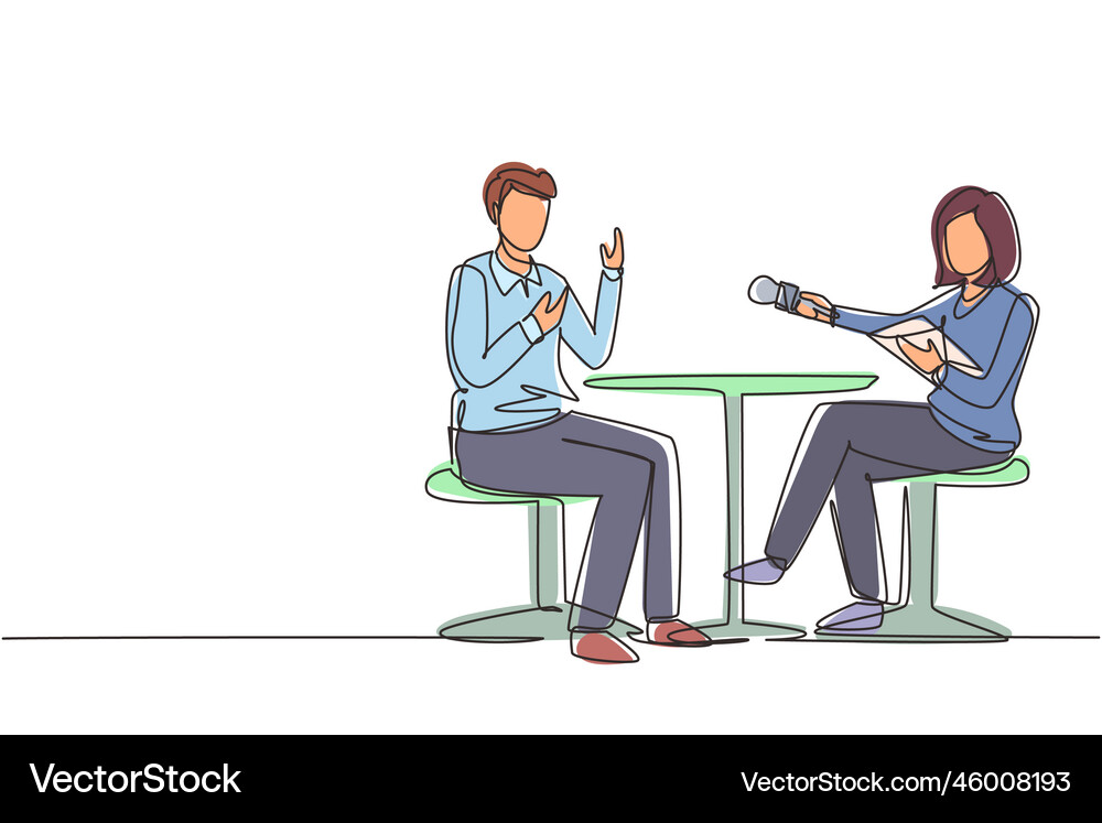 Continuous one line drawing tv presenter woman Vector Image