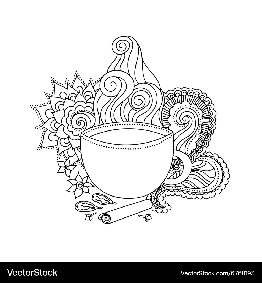 Cup of masala tea and flavoring ethnic pattern Vector Image