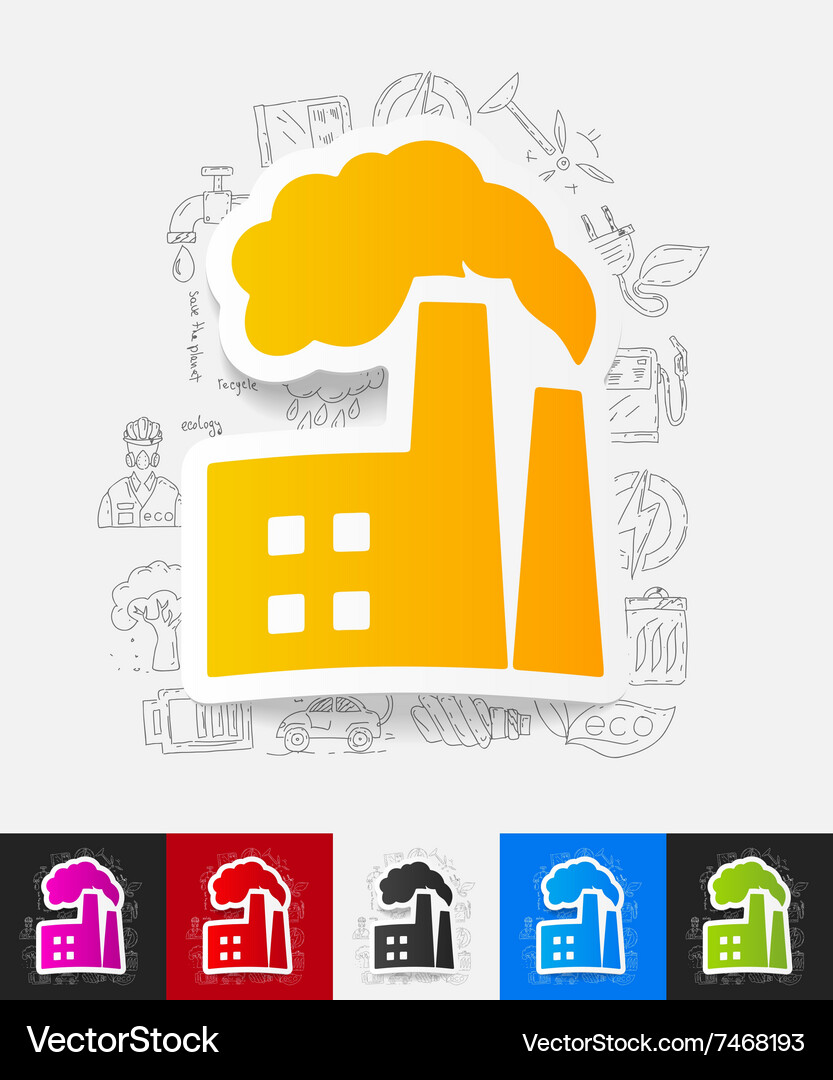 Factory pipes paper sticker with hand drawn Vector Image