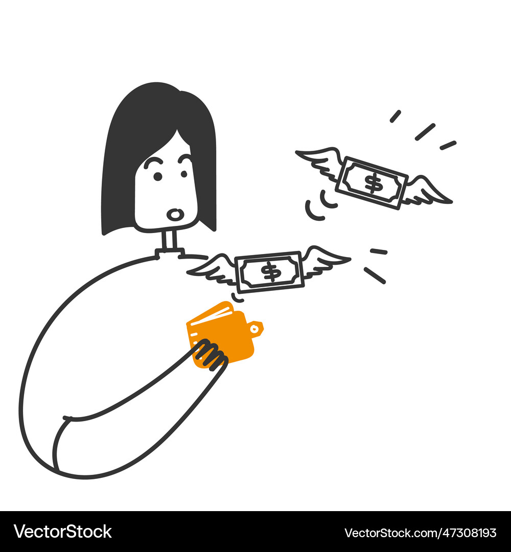 Hand drawn doodle wallet with flying money Vector Image