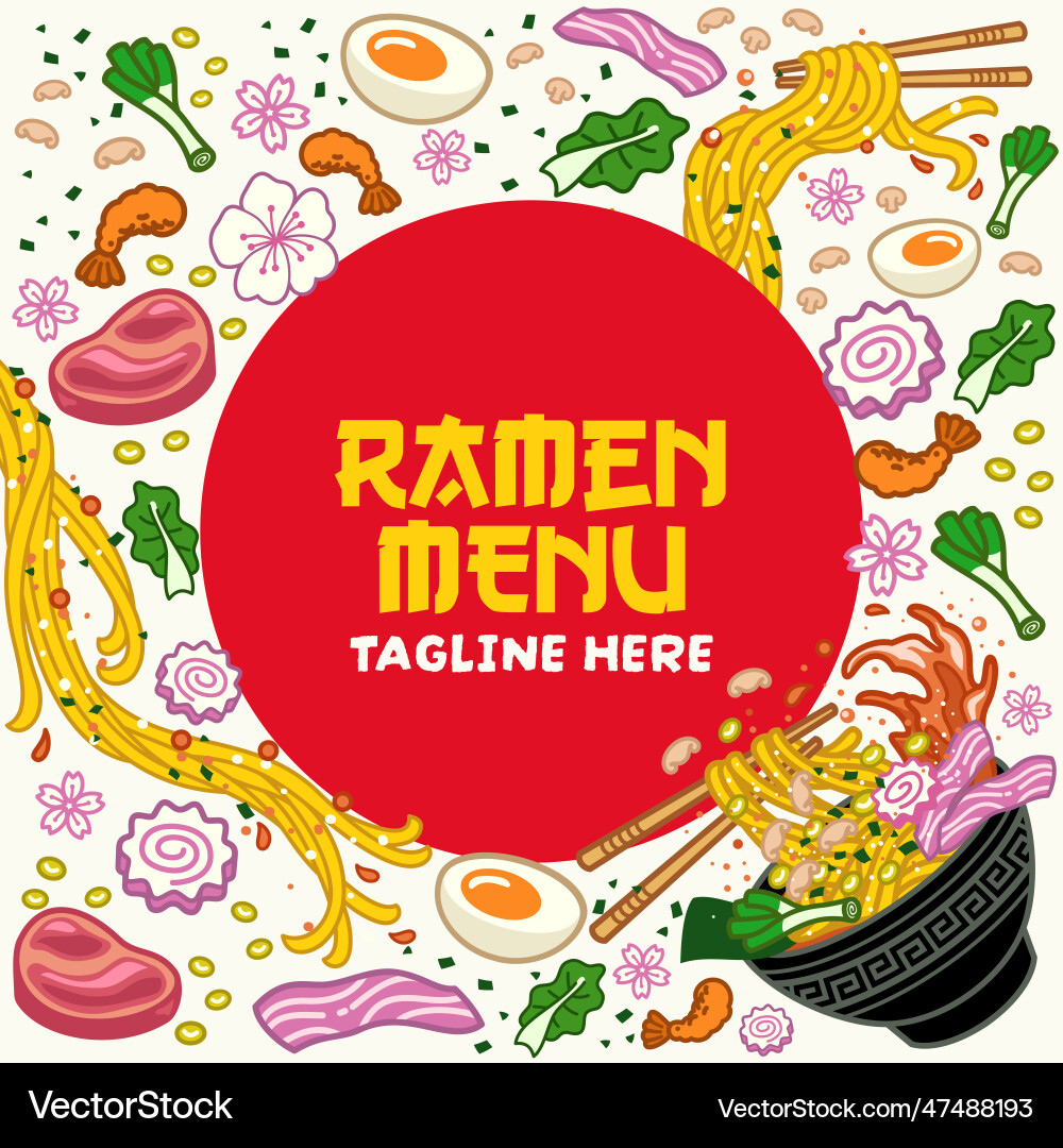 Japanese style background with ramen noodle Vector Image