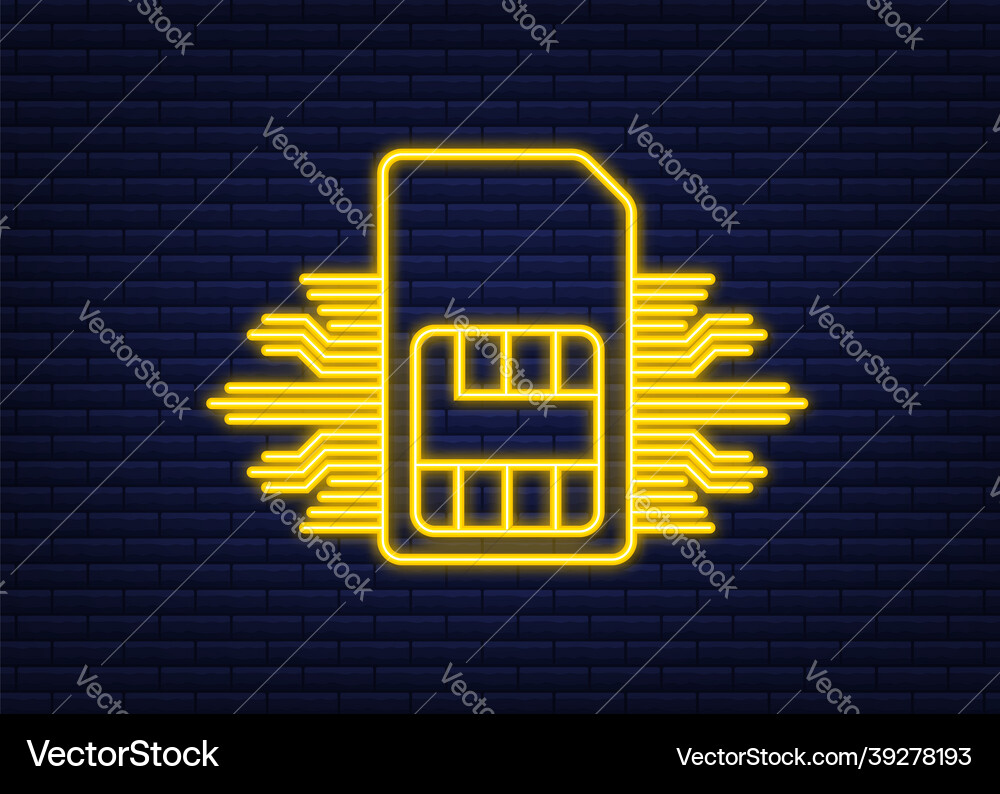 Mobile cellular phone sim card chip neon icon Vector Image