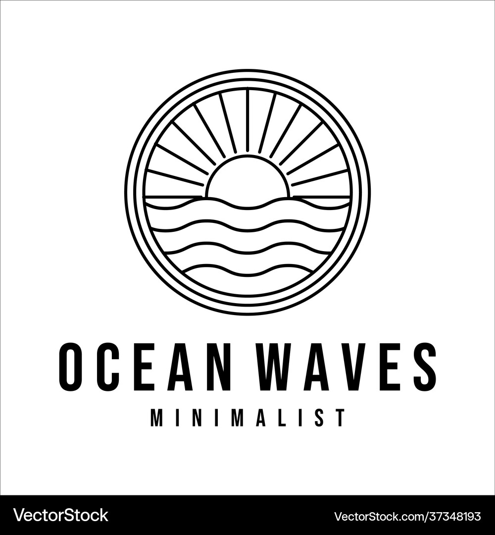 Ocean waves line art logo template design sea Vector Image