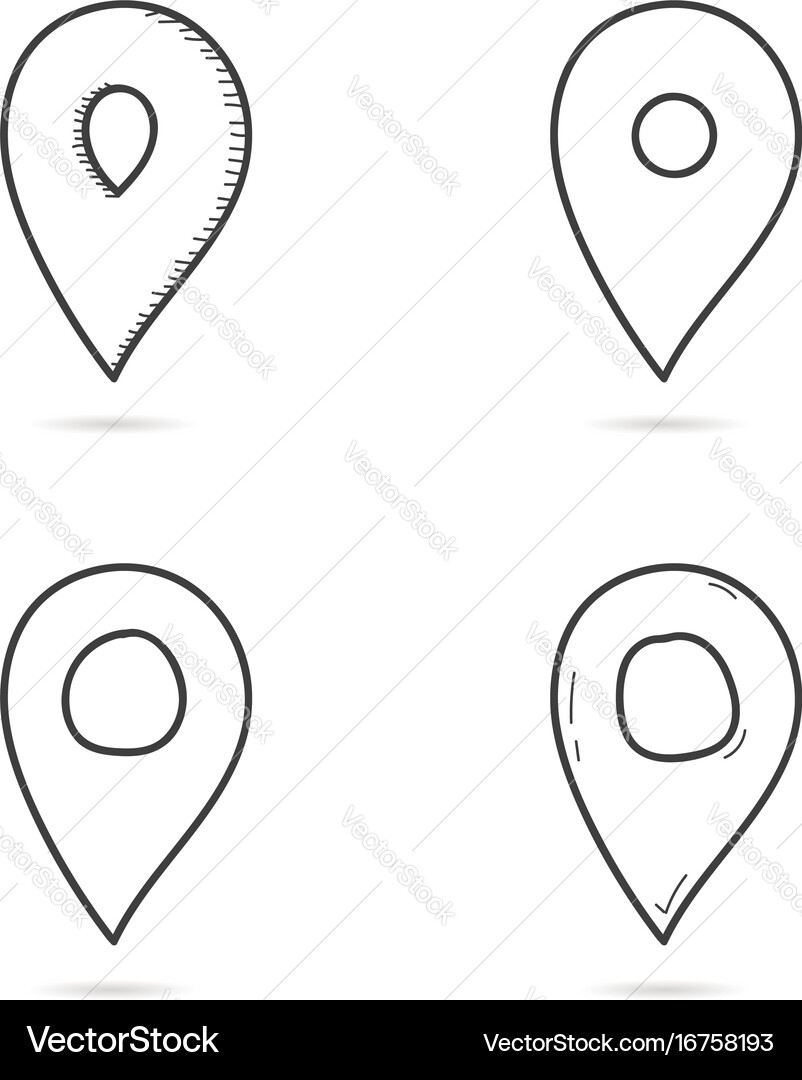 Set of hand drawn map pins with shadow Royalty Free Vector
