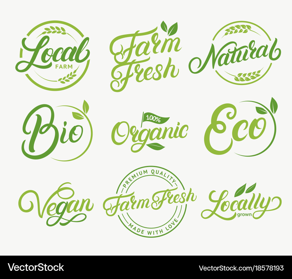 Set organic local farm farm fresh Royalty Free Vector Image