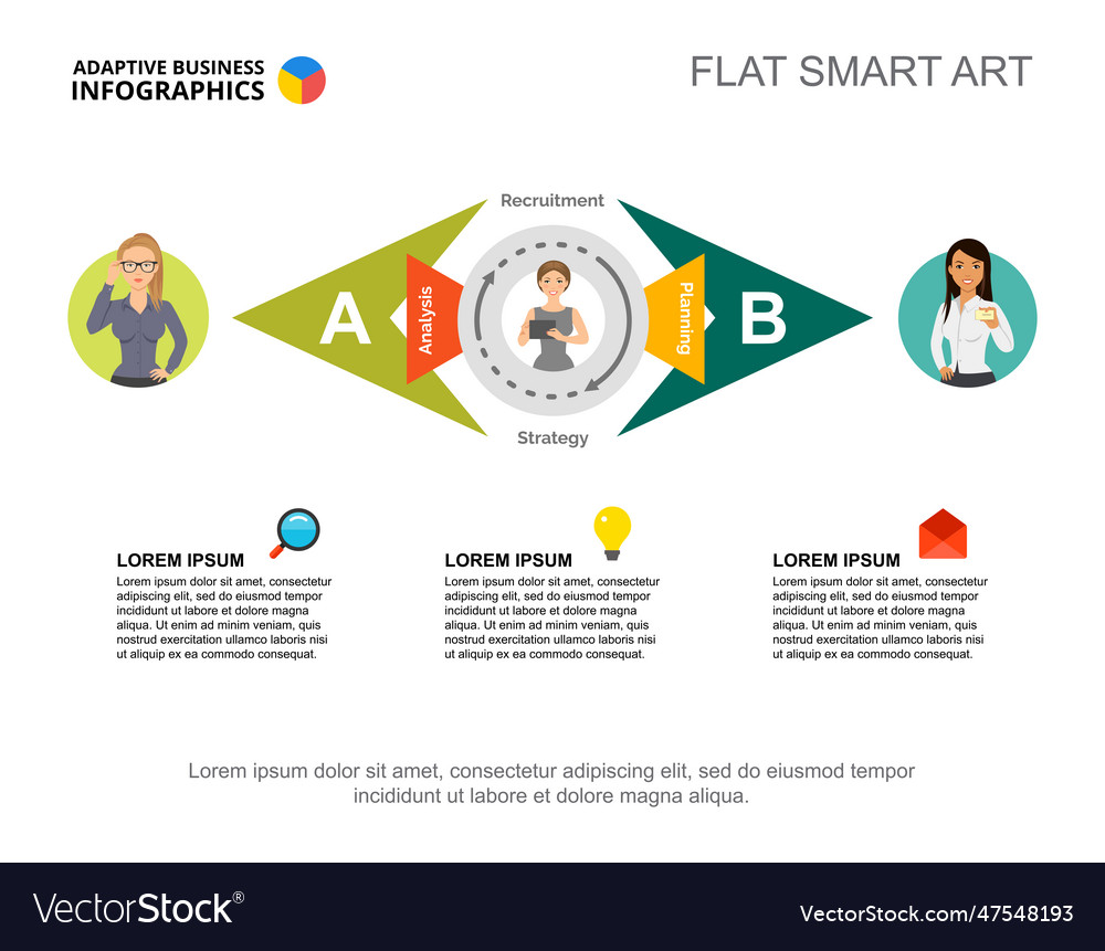 Three workers process chart template Royalty Free Vector