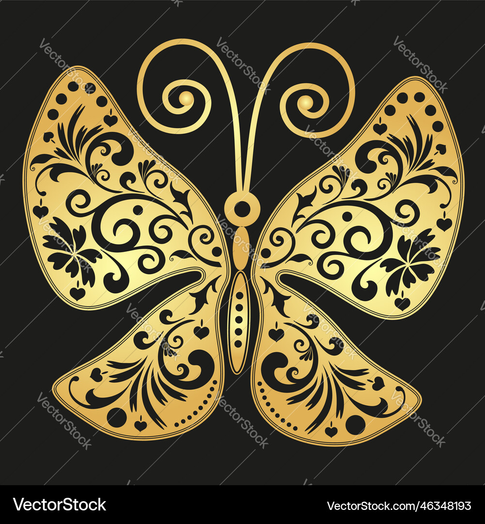 Vintage golden butterfly isolated Royalty Free Vector Image