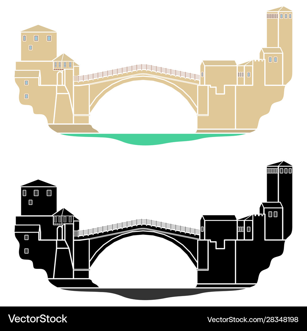 Ancient bridge mostar city without outline Vector Image