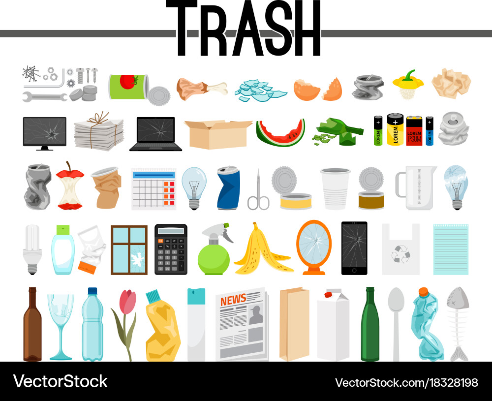 Big collection of trash and garbage Royalty Free Vector