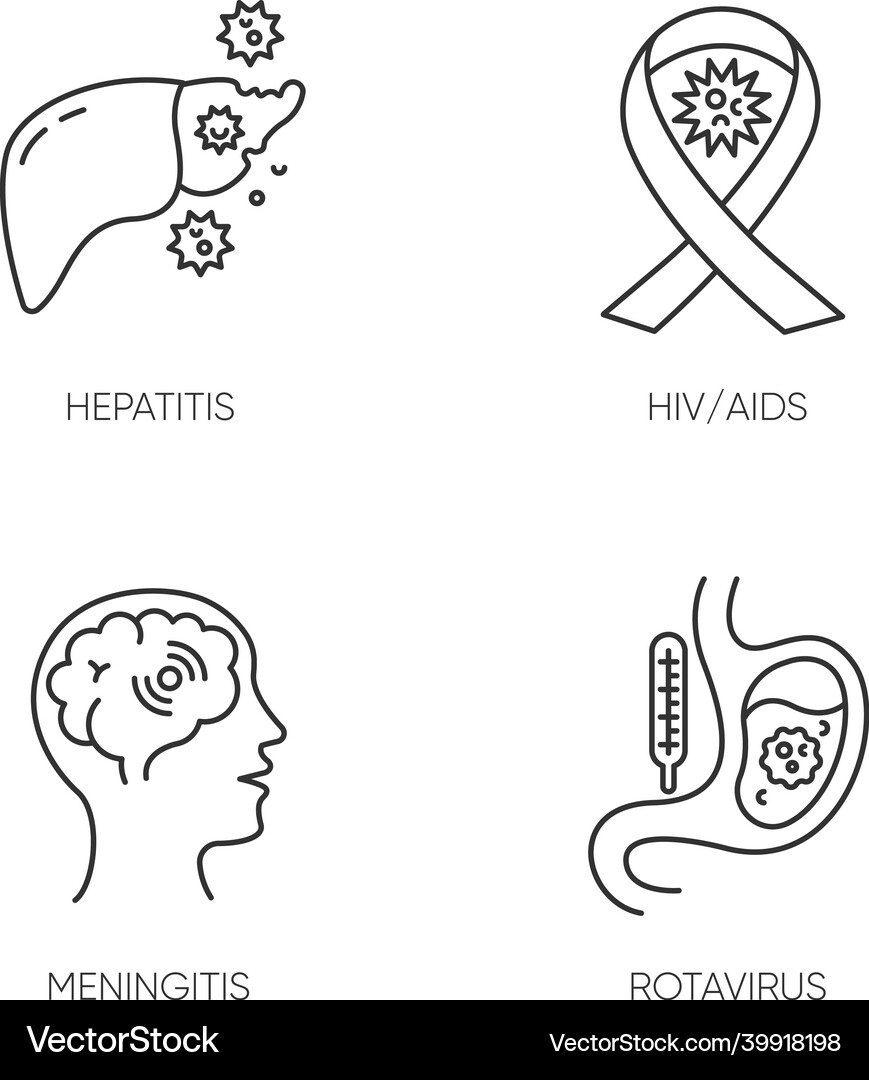 Dangerous illnesses pixel perfect linear icons Vector Image