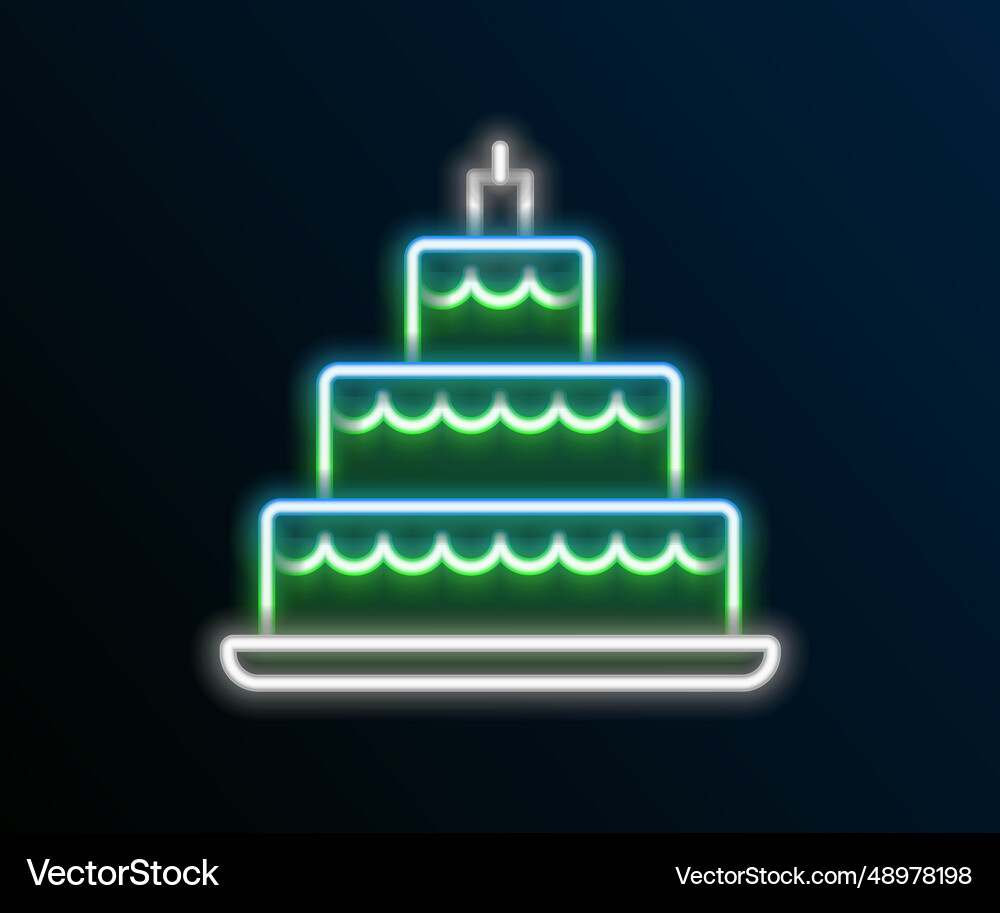 Glowing neon line wedding cake icon isolated Vector Image