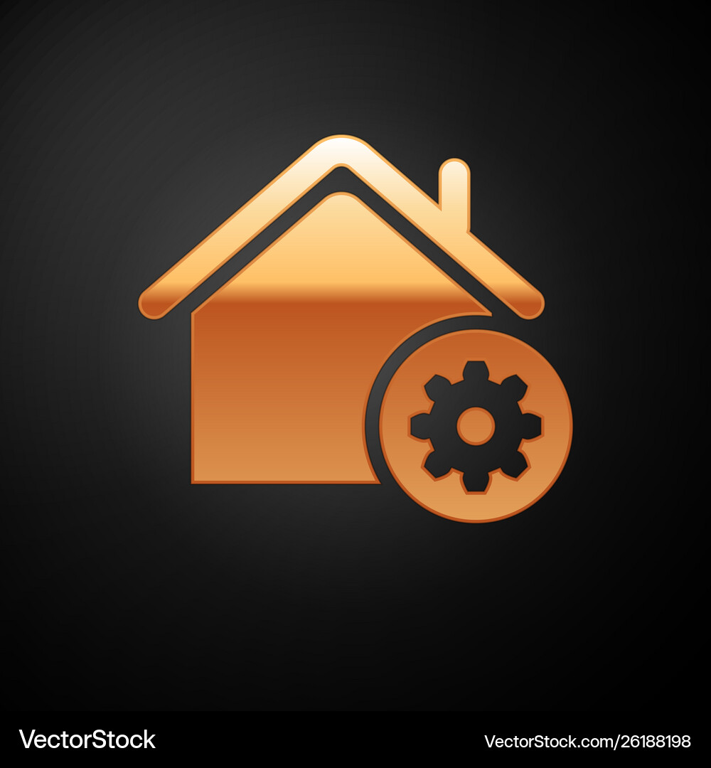 Gold smart home settings icon isolated on black Vector Image