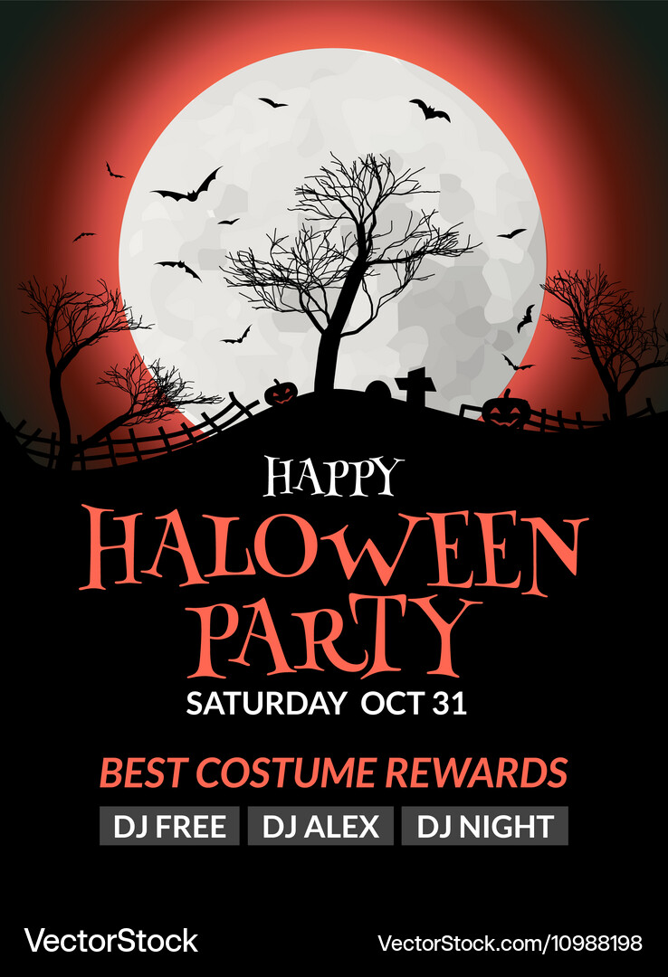 Halloween Flyer Template - Moon & Bats Vector Image