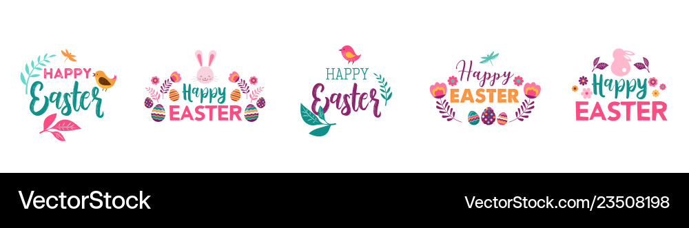 Happy easter symbols logo badges and Royalty Free Vector