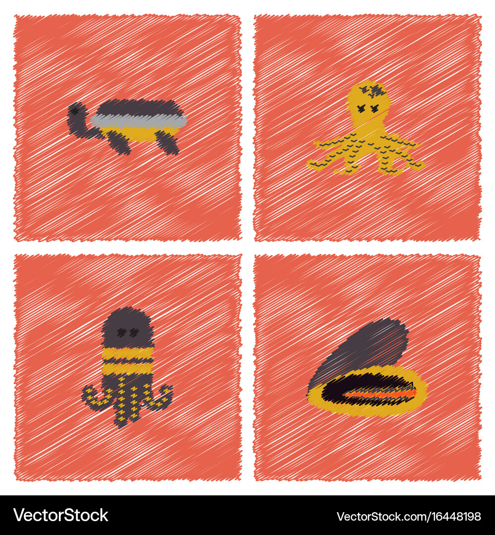 Seabed stock collection in hatching style Vector Image
