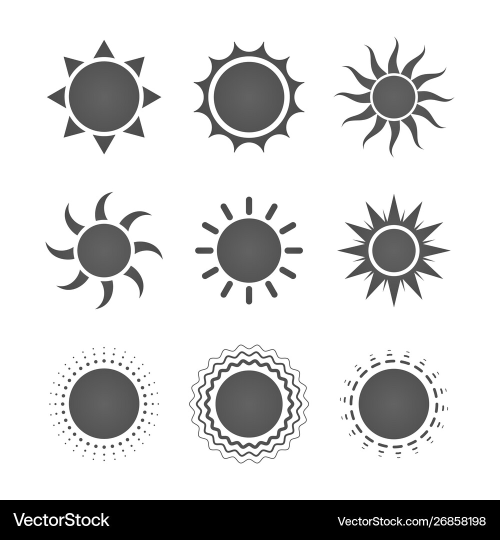 Set nine different gray sun icons on white Vector Image