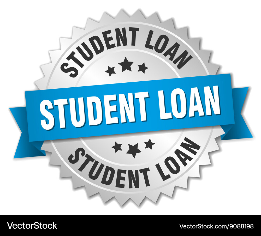 Student loan 3d silver badge with blue ribbon Vector Image