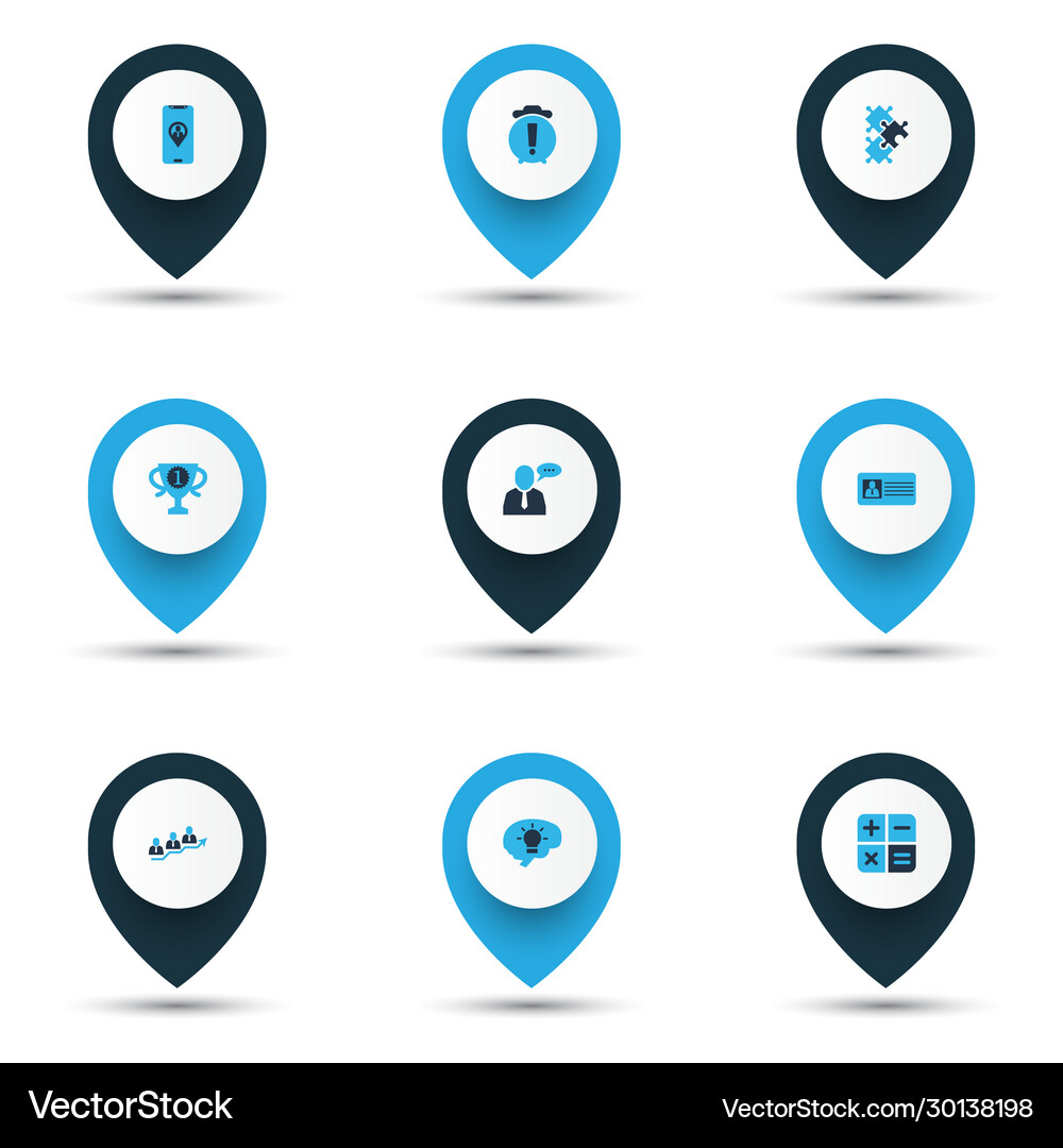 Work icons colored set with id card winner cup Vector Image