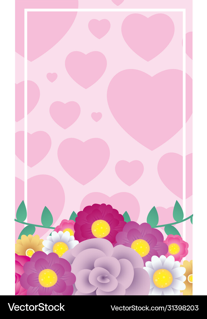Floral decorative card template with hearts Vector Image
