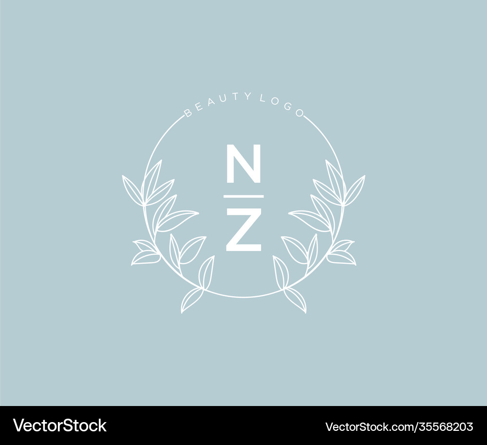 Initial nz letters beautiful floral feminine Vector Image
