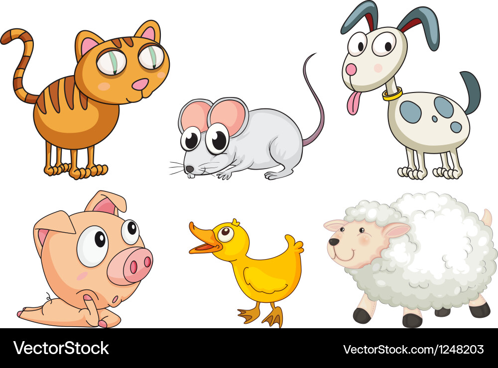 Six different kinds of animals Royalty Free Vector Image