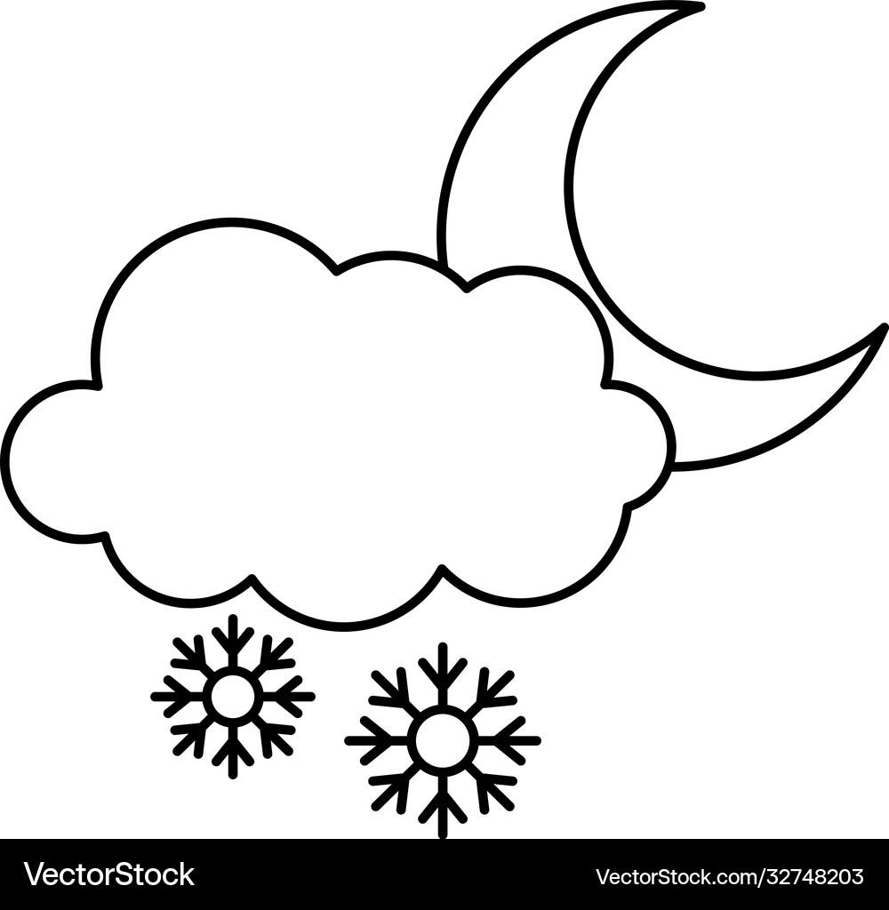 Snowy cloud and moon icon line style Royalty Free Vector