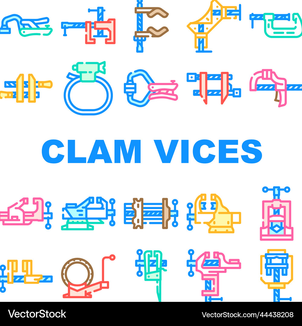 Clamp vice grip tool metal icons set Royalty Free Vector