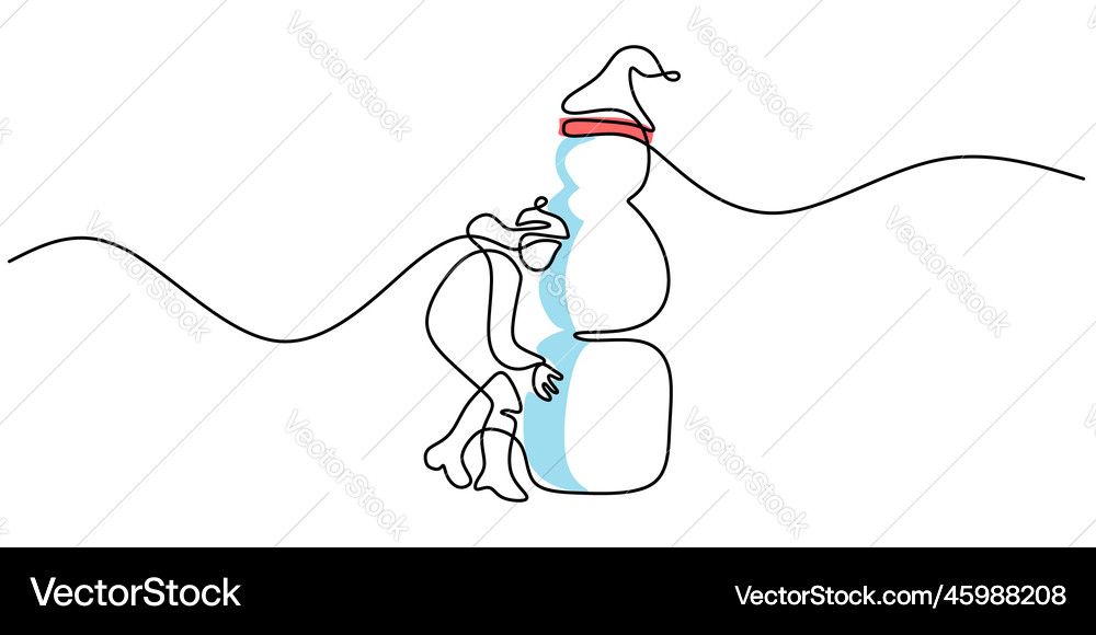 Continuous one single line of kid playing snowman Vector Image