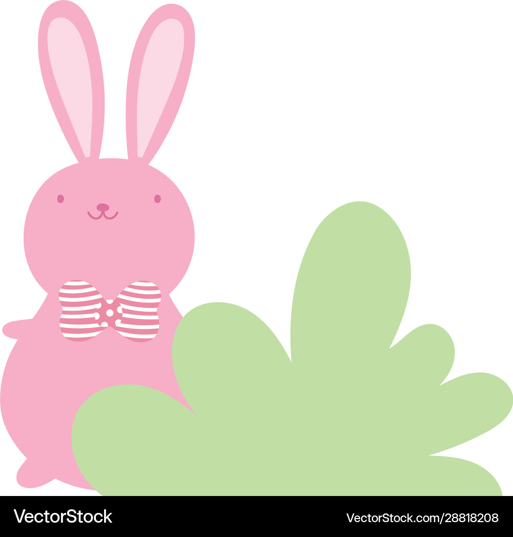 Cute pink rabbit with bow tie bush nature Vector Image