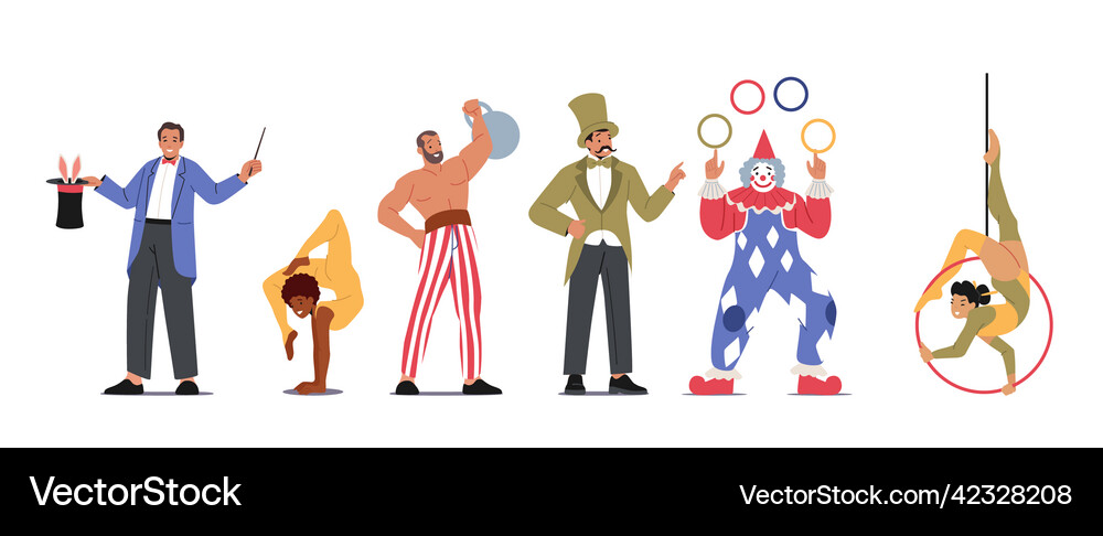 Set circus artists characters magician Royalty Free Vector