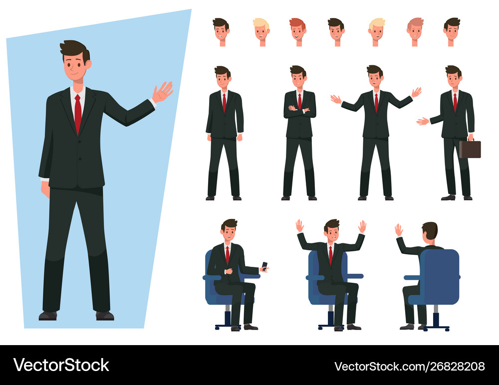 Set for drawing a businessman in various poses Vector Image