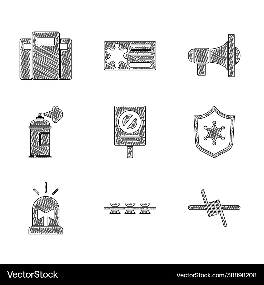 Set protest barbed wire police badge flasher Vector Image