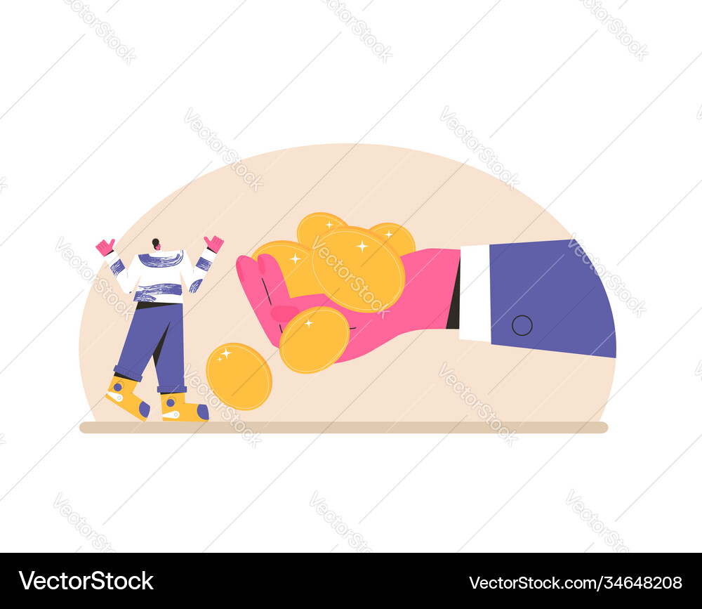 Stipend concept huge hand with money give Vector Image
