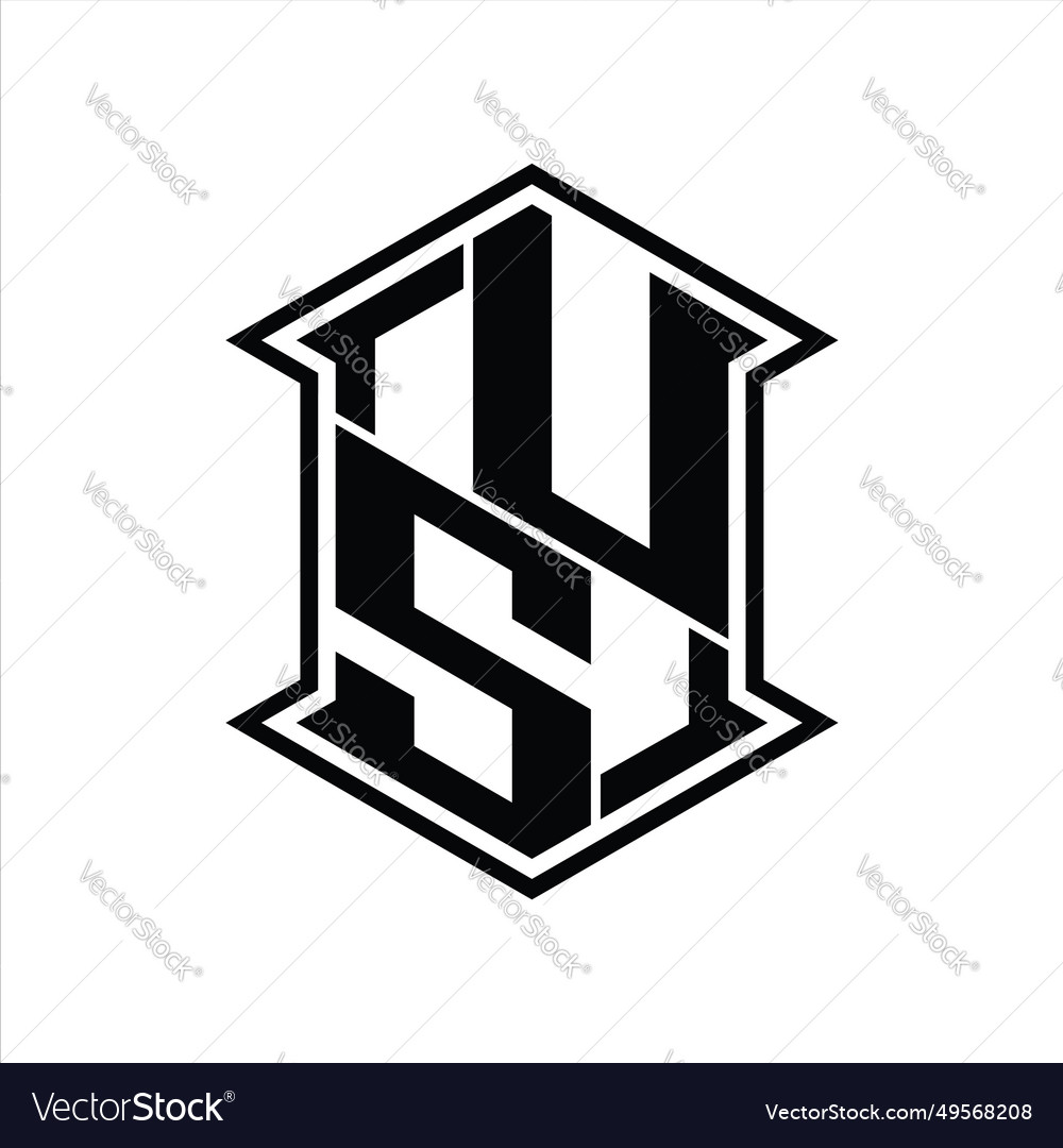 Us logo monogram hexagon shield shape up and down Vector Image